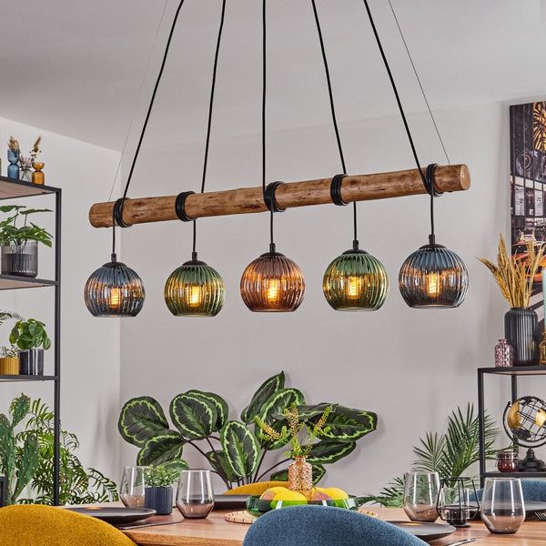 Bohemian Colorful Glass and Rustic Linear Pendant Light for Dining Roo ...